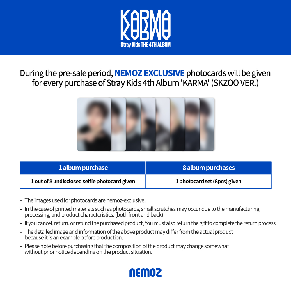 Stray Kids - 4th FULL ALBUM 'KARMA' (SKZOO Ver.) + NEMOZ LUCKY DRAW POB | 002D-0498